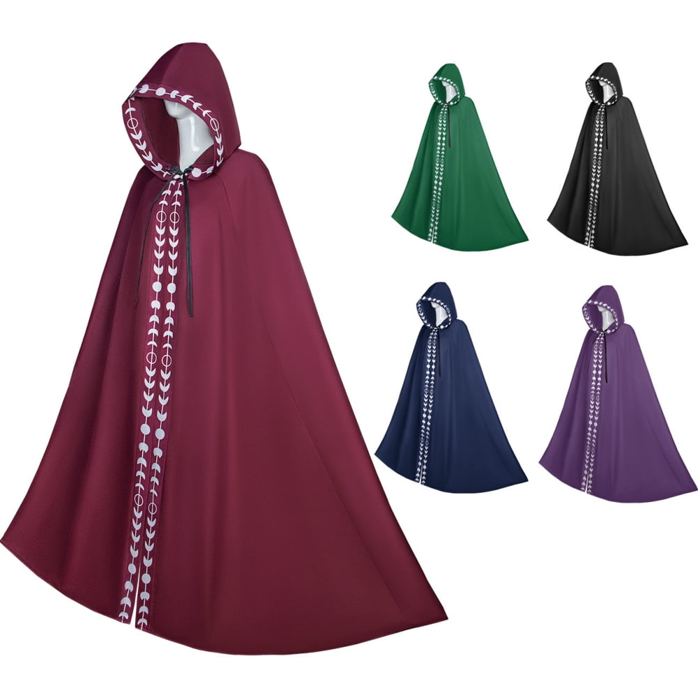 Unisex Moon Phases Embroidery Hooded Cloak Mysterious Medieval ...