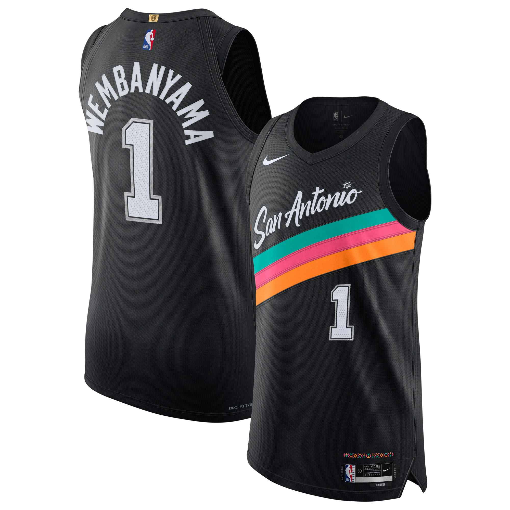 Unisex Nike Victor Wembanyama Black San Antonio Spurs 2025/26 Authentic ...