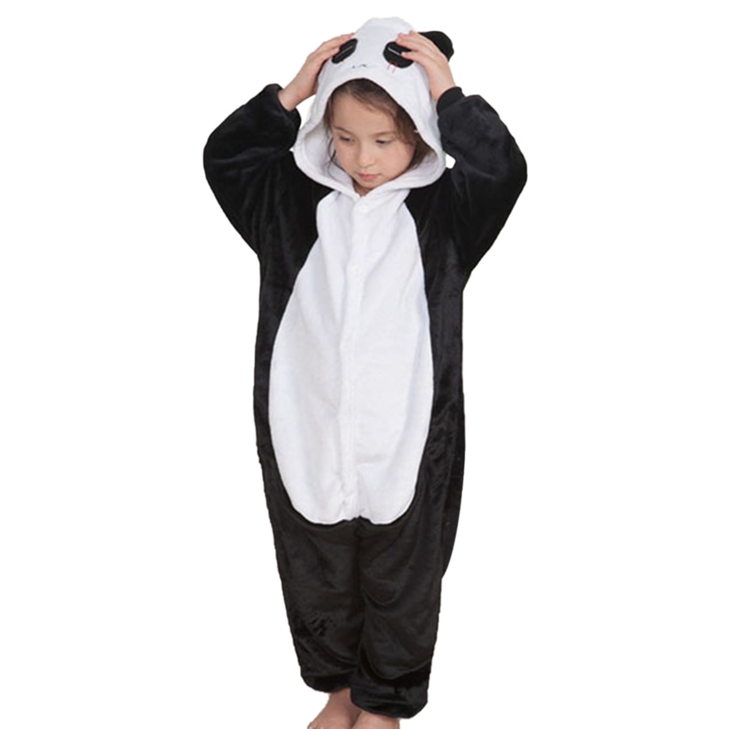 KAWELL Unisex Panda One-Piece Pajamas Flannel Animal Pajamas Costume ...