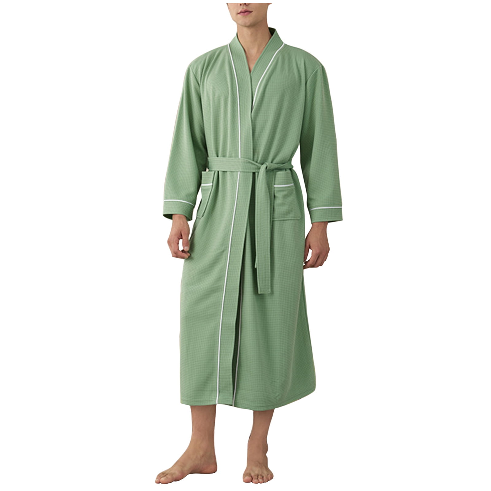 Unisex Plush Lined Bath Robe Mens Kimono Robe Absorbent Spa Bathrobe ...