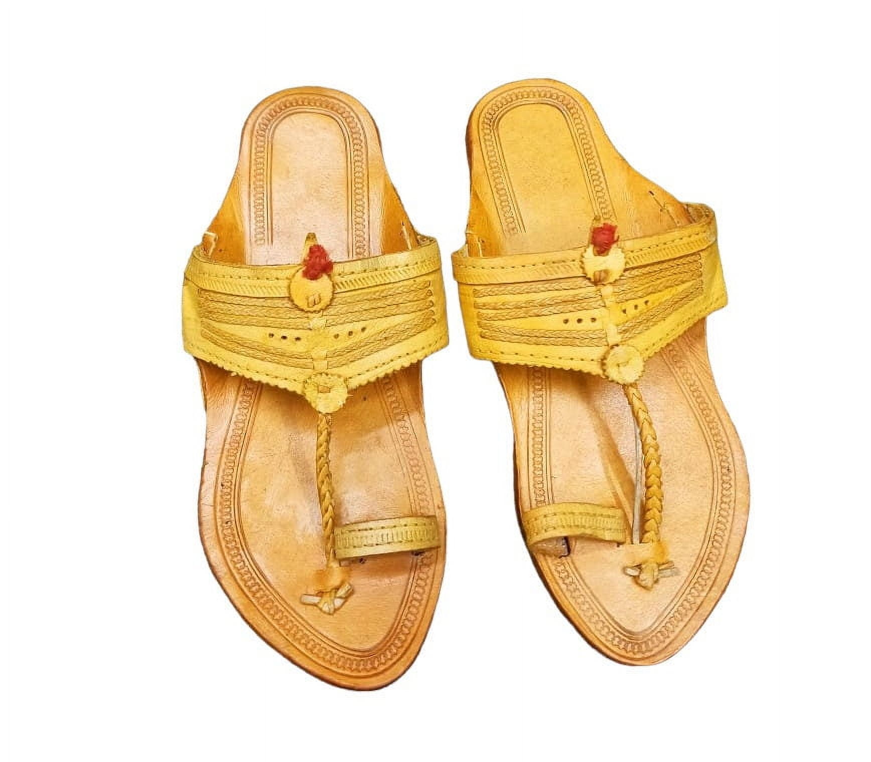Unisex Pure Leather Sandals Handmade Kolhapuri Chappal Slipper Flats ...