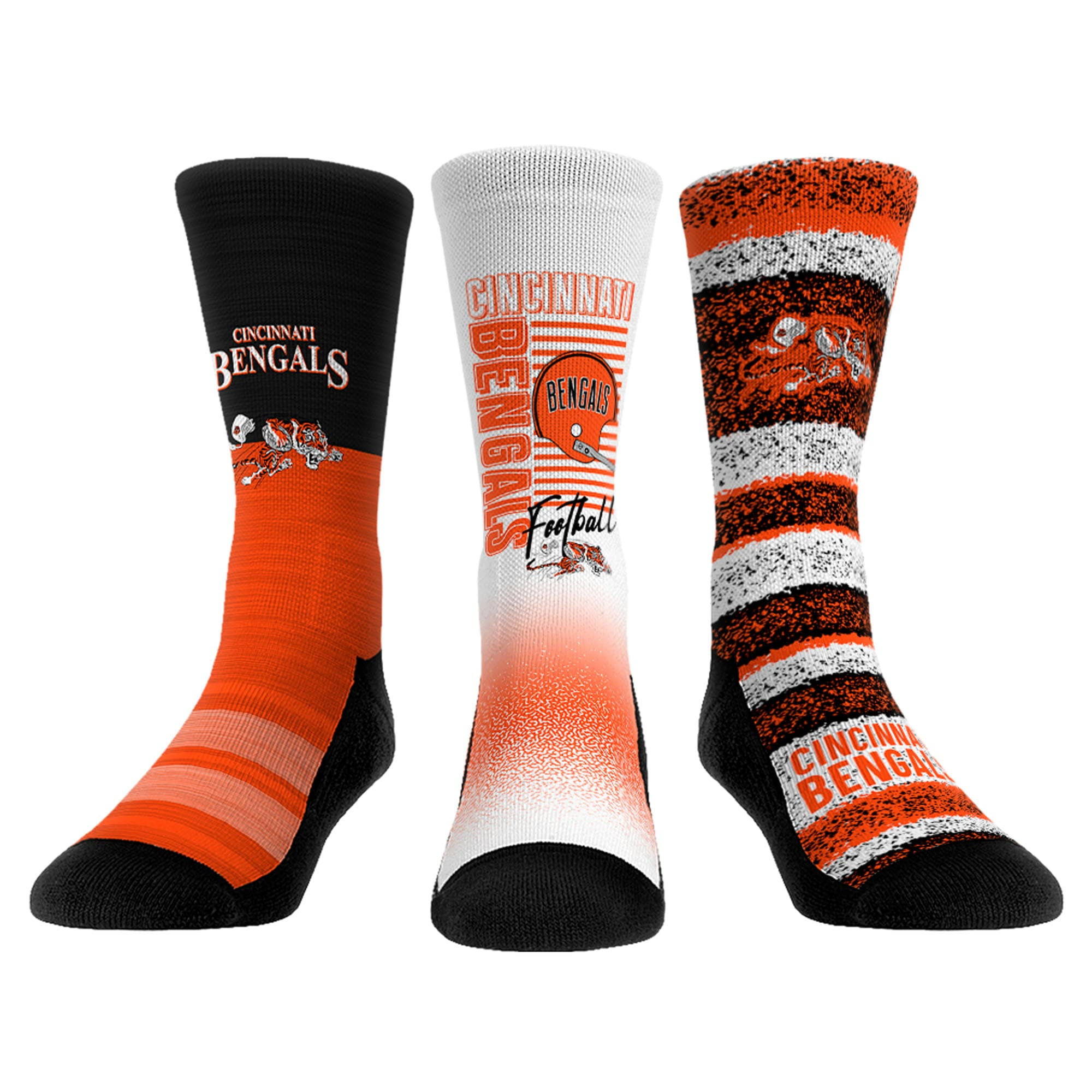 Unisex Rock Em Socks Cincinnati Bengals Throwback Three-Pack Crew Sock ...