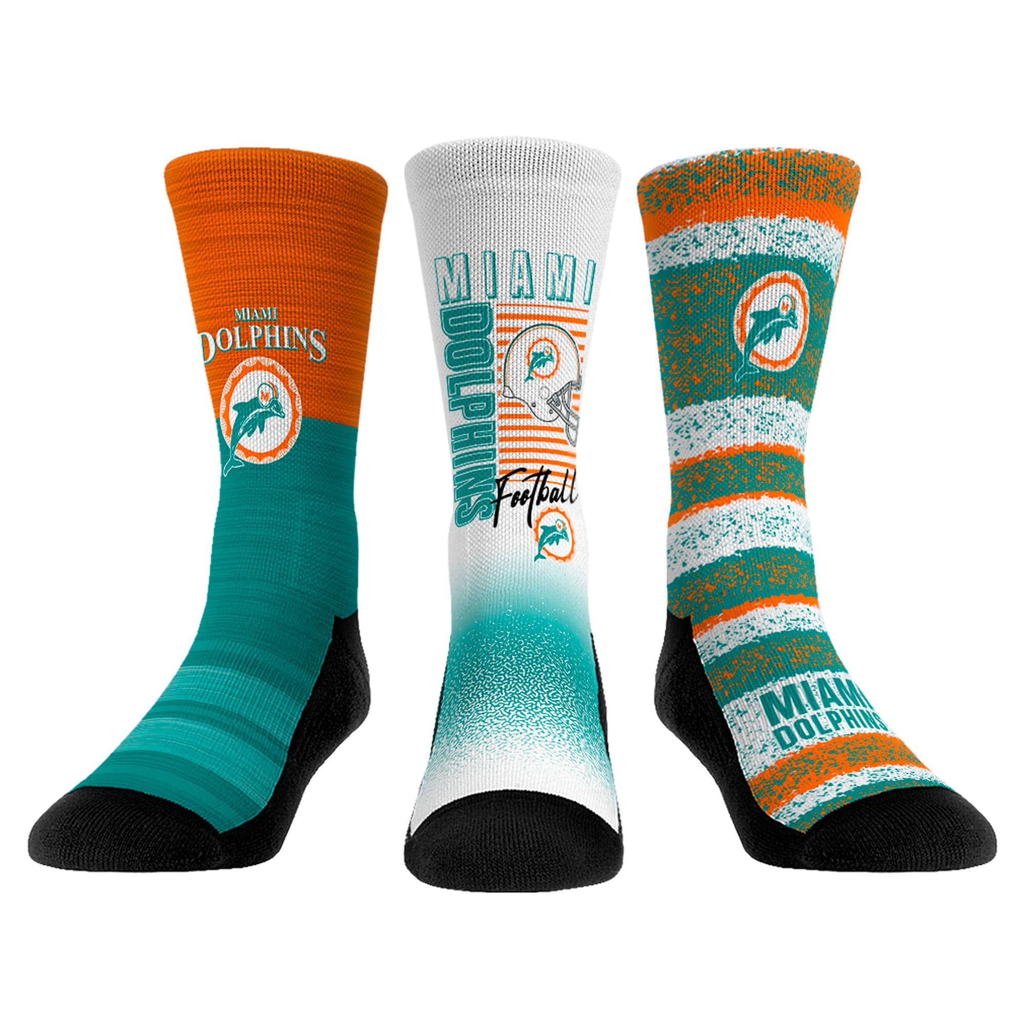 Unisex Rock Em Socks Miami Dolphins Throwback Three-Pack Crew Sock Set ...