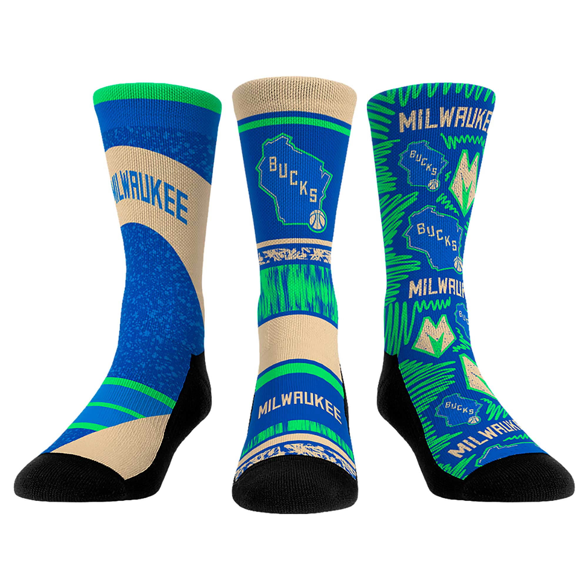 Unisex Rock Em Socks Milwaukee Bucks 2023/24 City Edition Three-Pack ...