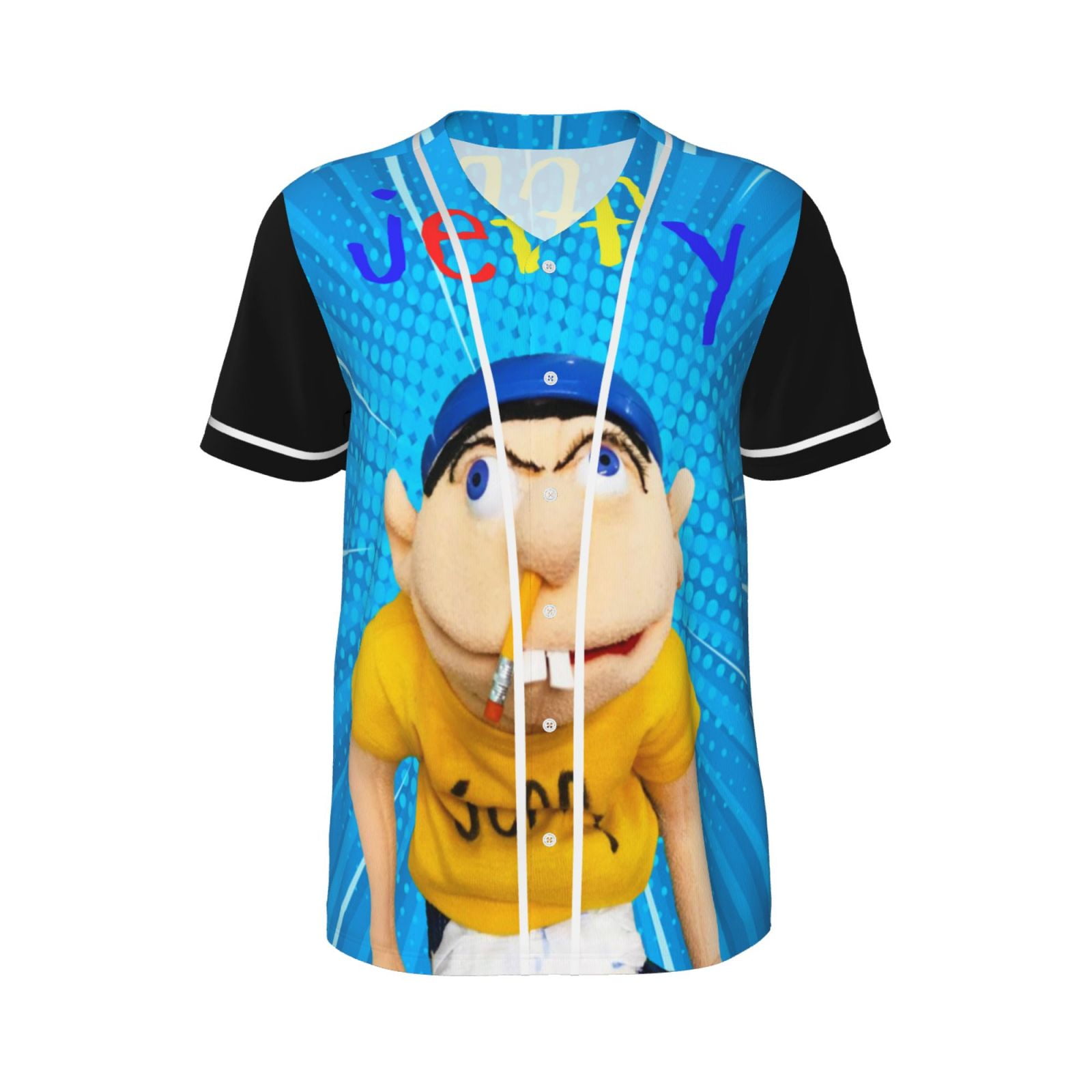 Unisex SML Jeffy Baseball Jersey Short Sleeve Button Down Shirt Cartoon ...