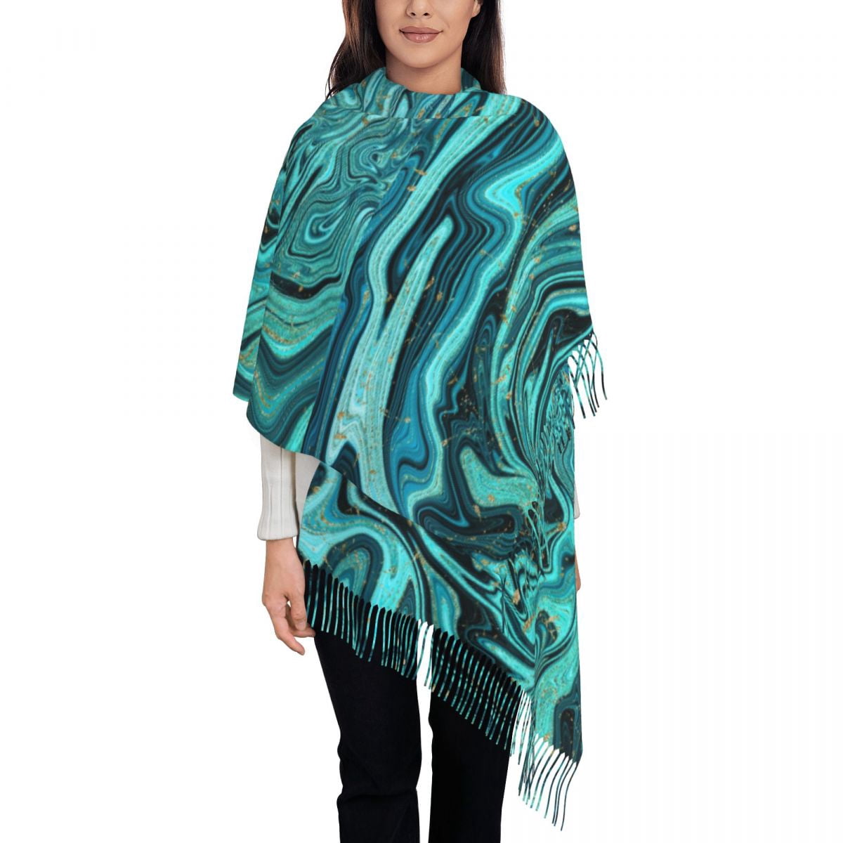 Unisex Scarf Outdoor Black Marble Head Scarves with Tassel Stylish ...