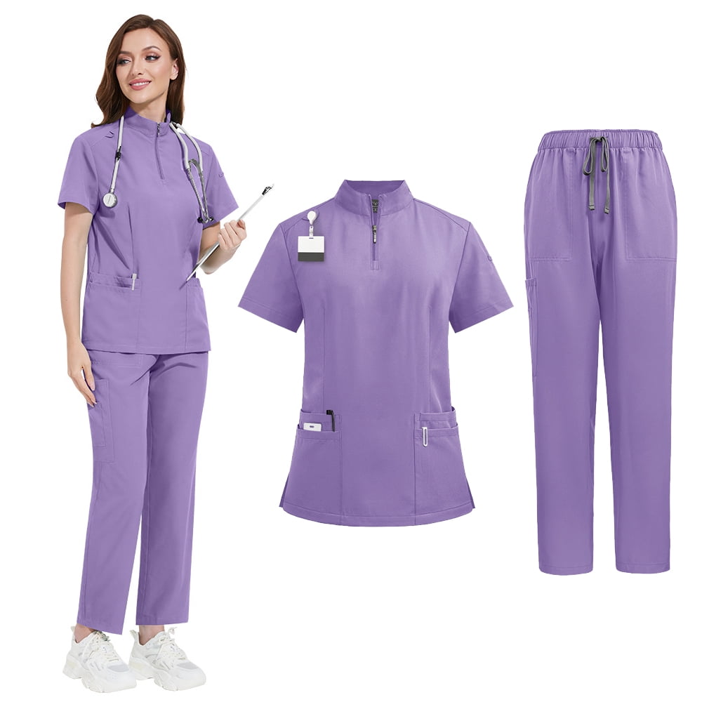 Unisex Scrubs Set Stand Collar Nursing Work Uniform for Dental Office ...