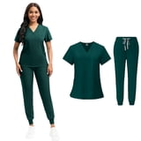 Unisex Scrubs Set V-Neck Short Sleeve Work Uniform for Vet Clinic ...
