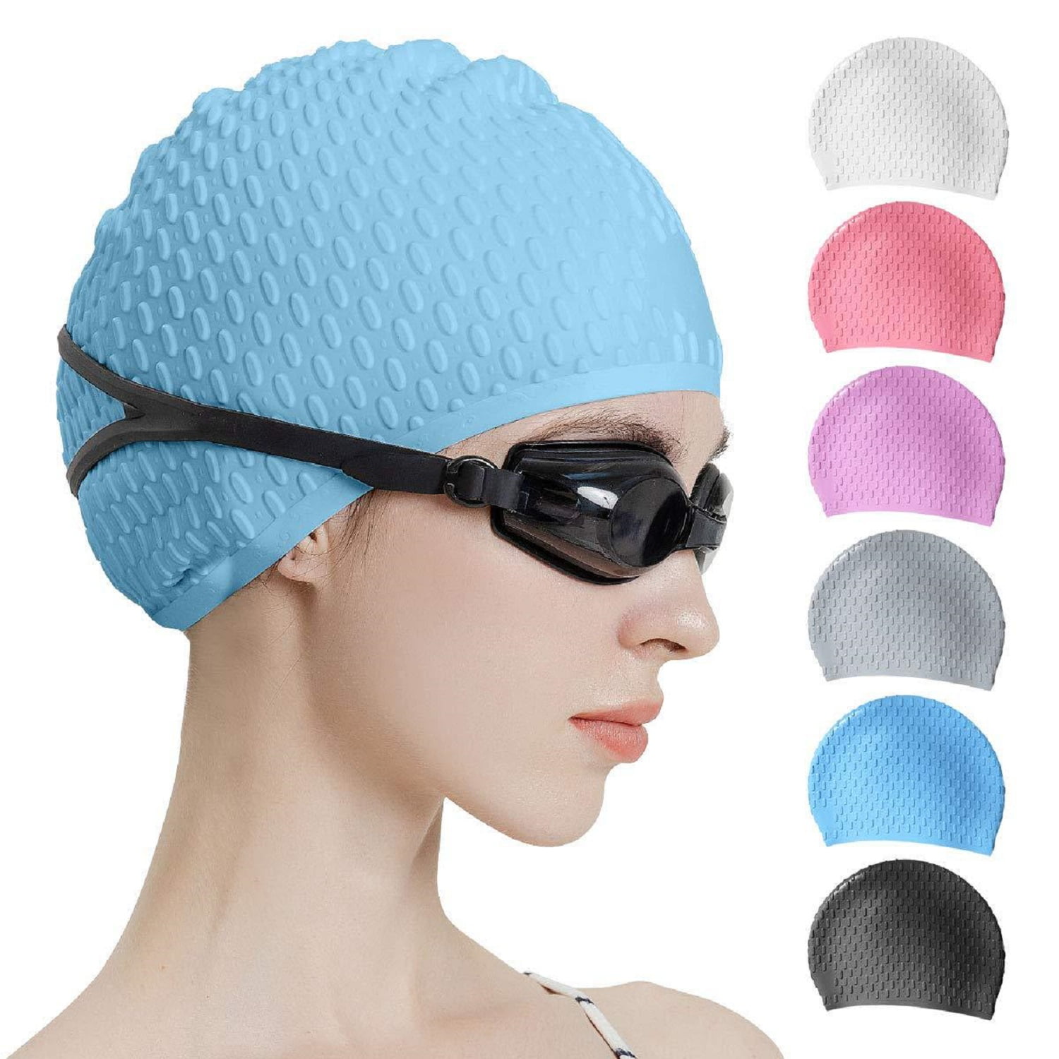 Unisex Silicone Swim Cap for Women Men, Large Size Waterproof Swimming ...