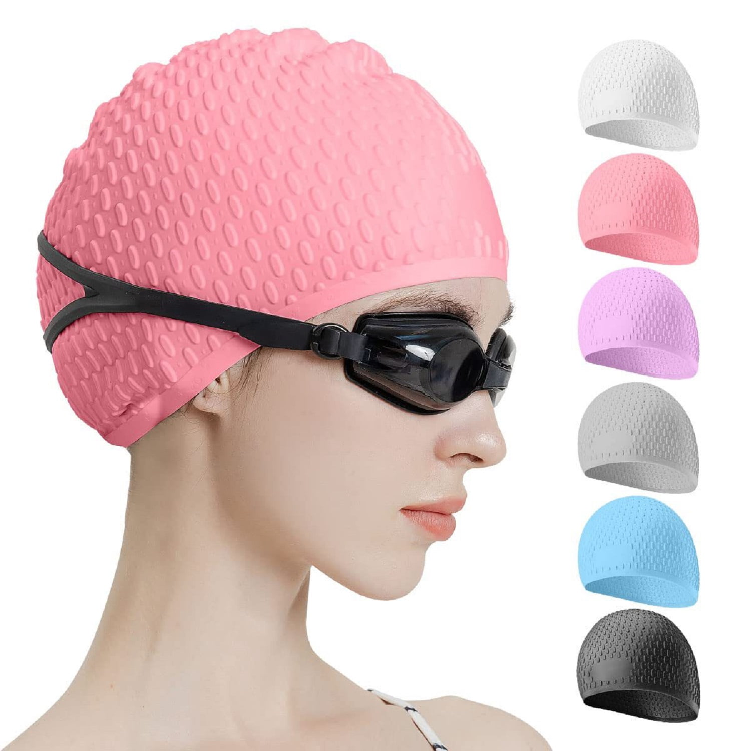 Unisex Silicone Swim Cap for Women Men, Large Size Waterproof Swimming ...