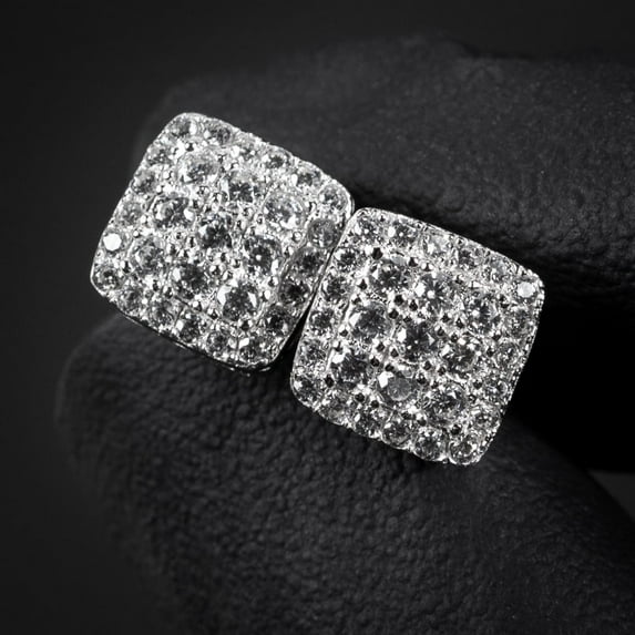 Small 3D Square White Gold 925 Sterling Silver Screw Back Post Micro ...