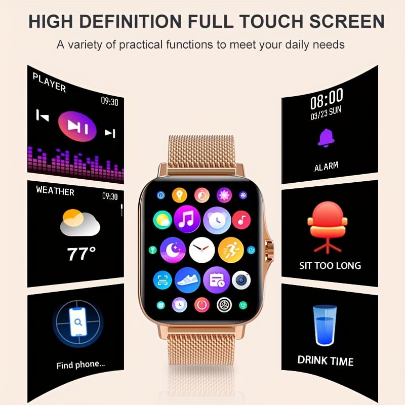 Unisex Smartwatch, Gold, HD Large Screen, Call Function, Custom Dial ...