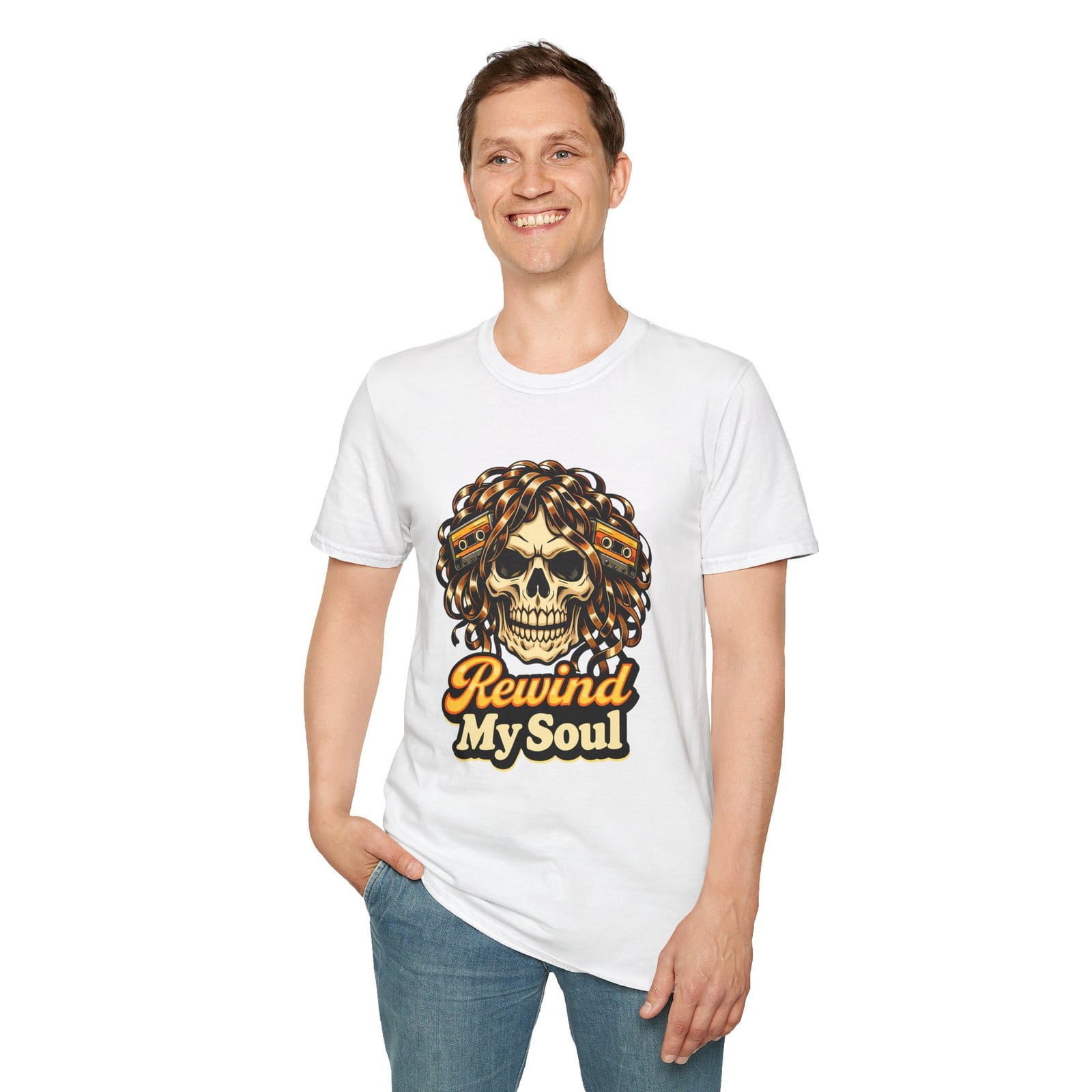 Unisex Softstyle T-Shirt Skull Cassette Tape Retro Music Gothic Horror ...
