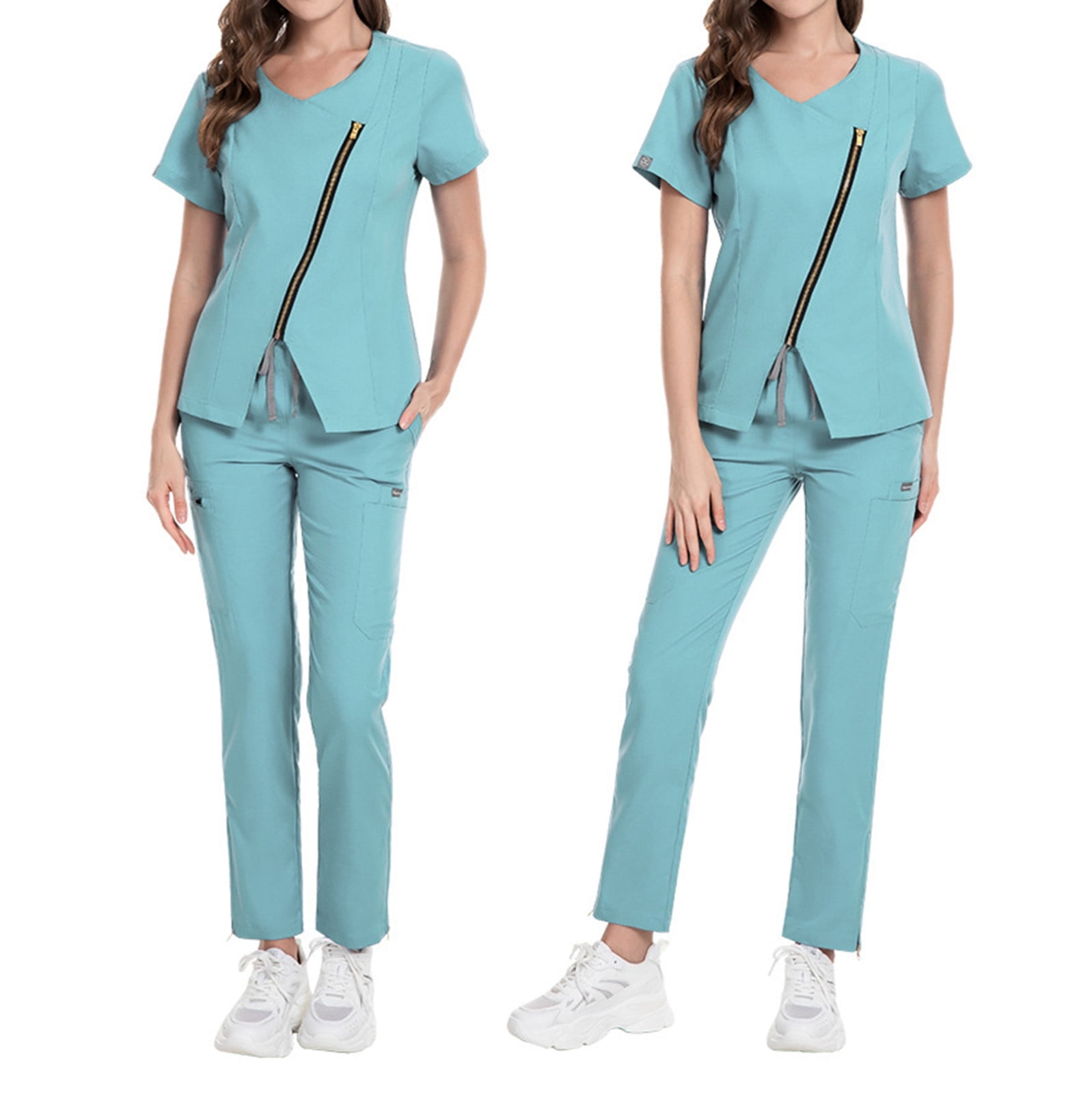 Unisex Solid Color Elastic Metal Zipper Short Sleeve Brushing Force ...