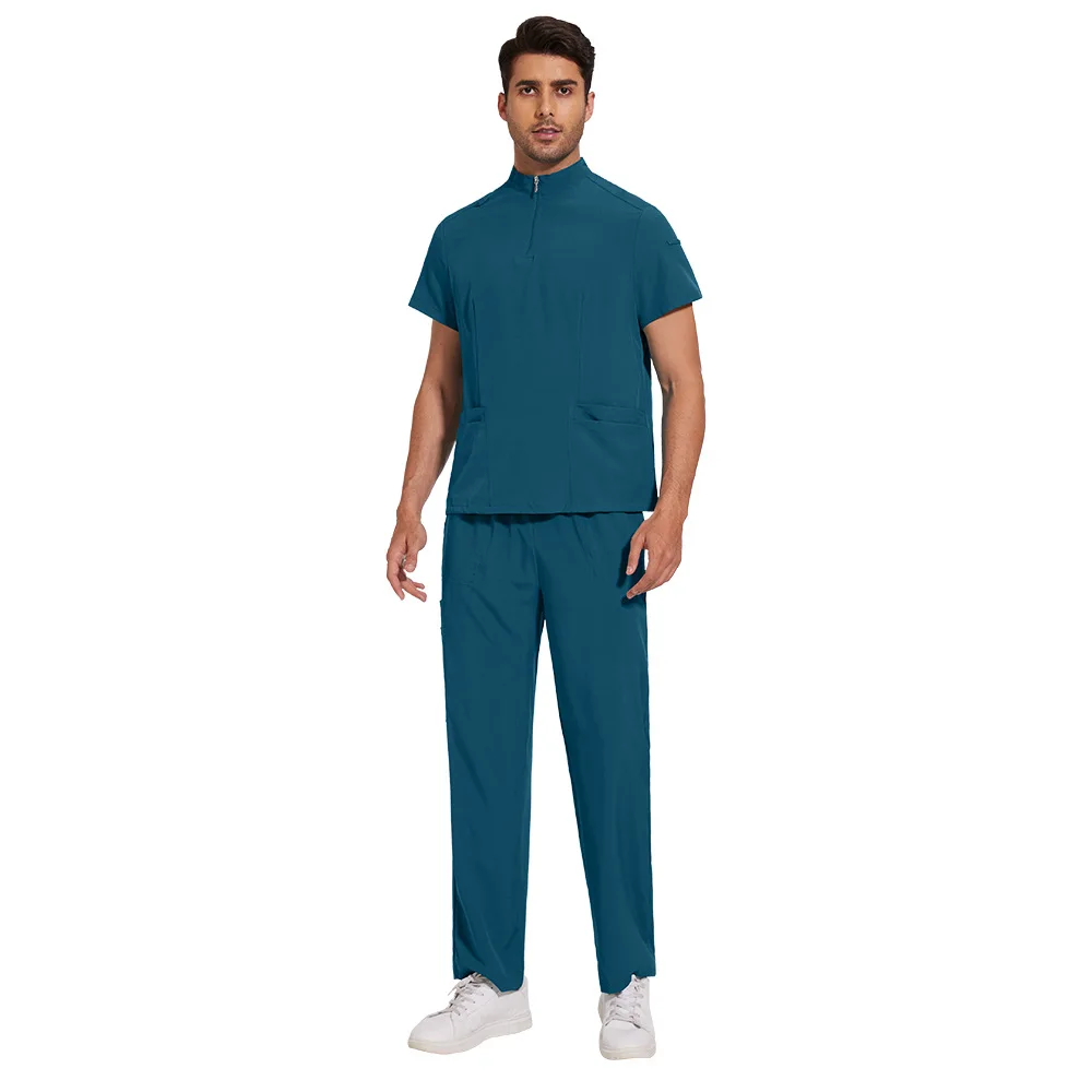 Unisex Solid Medical Scrub Set Stand Collar Dental Clinic Uniform for ...