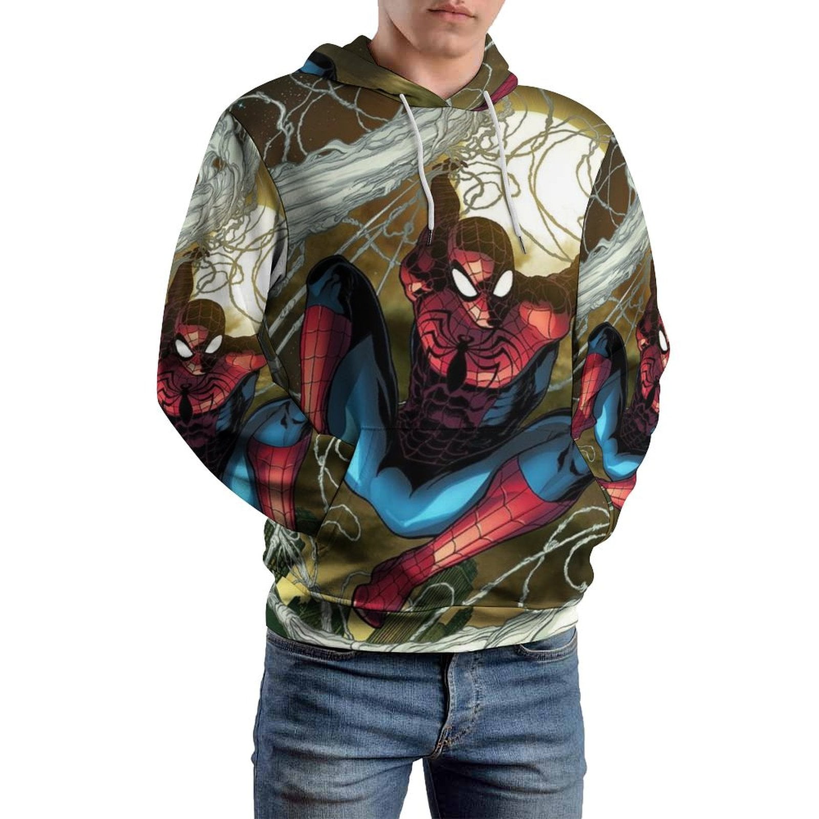 Unisex Spiderman Hoodie Long Sleeve Superhero Drawstring Loose Comic ...