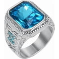 Unisex Stainless Steel Hip Hop Classic Cut Blue Gemstone Signet Ring ...