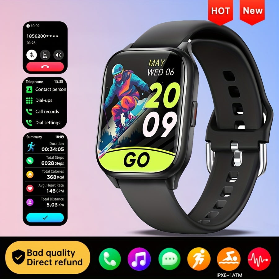 Unisex Stylish Smartwatch, 1ATM Waterproof, Call/Text/WhatsApp, AI ...