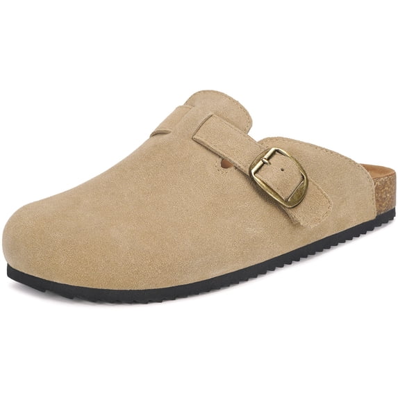 Unisex Suede Leather Clogs Mens Womens Genuine Cork Footbed Mules House ...