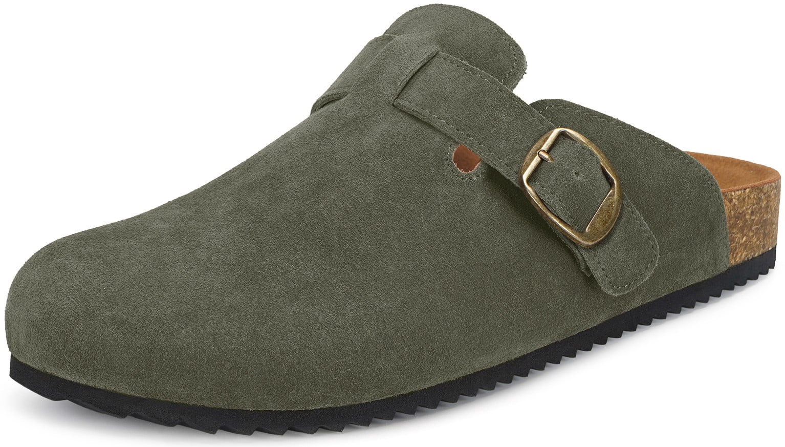 Unisex Suede Leather Clogs Mules Mens Womens Cork Footbed House Slipers ...