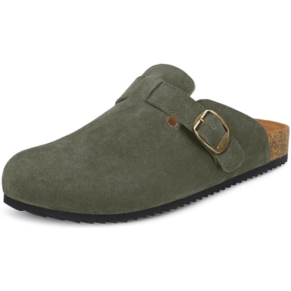Unisex Suede Leather Clogs Mules Mens Womens Cork Footbed House Slipers ...