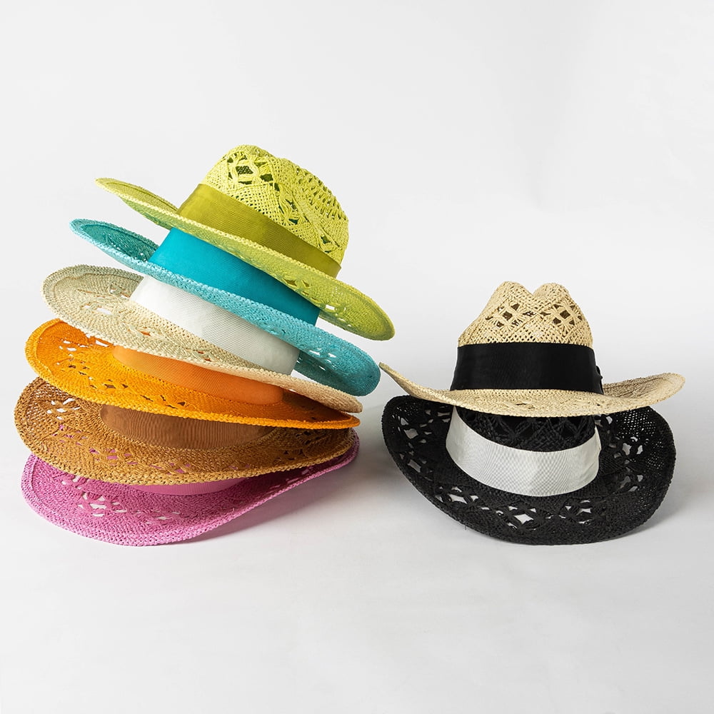 Unisex Summer Outdoor Hollow Western Cowboy Hats Hand Woven Straw Hat ...
