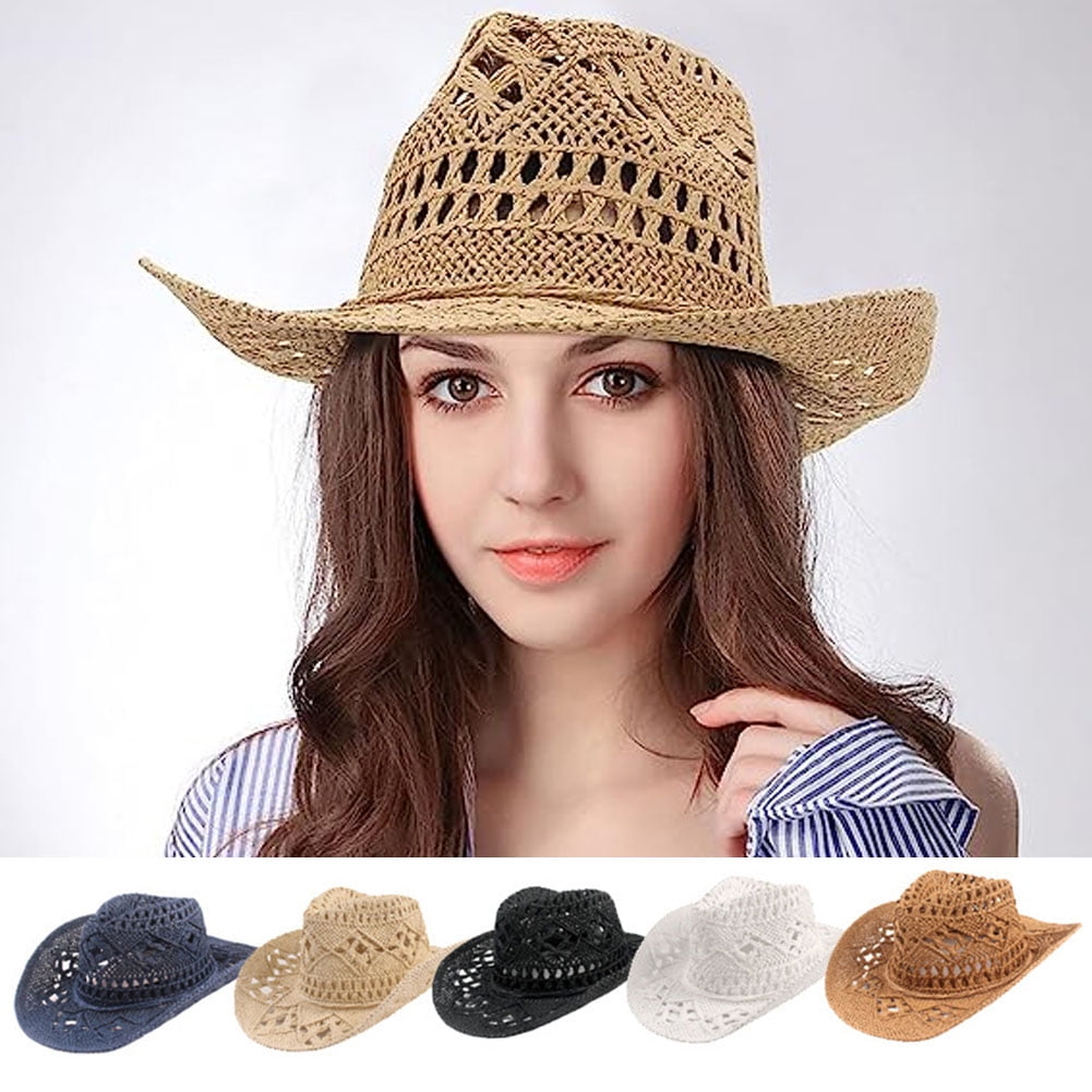 Unisex Summer Outdoor Hollow Western Cowboy Hats Hand Woven Straw Hat ...