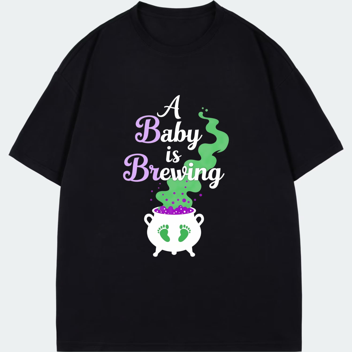 Unisex T Shirt Black A Baby Is Brewing Witch Cauldron With Baby Feet ...