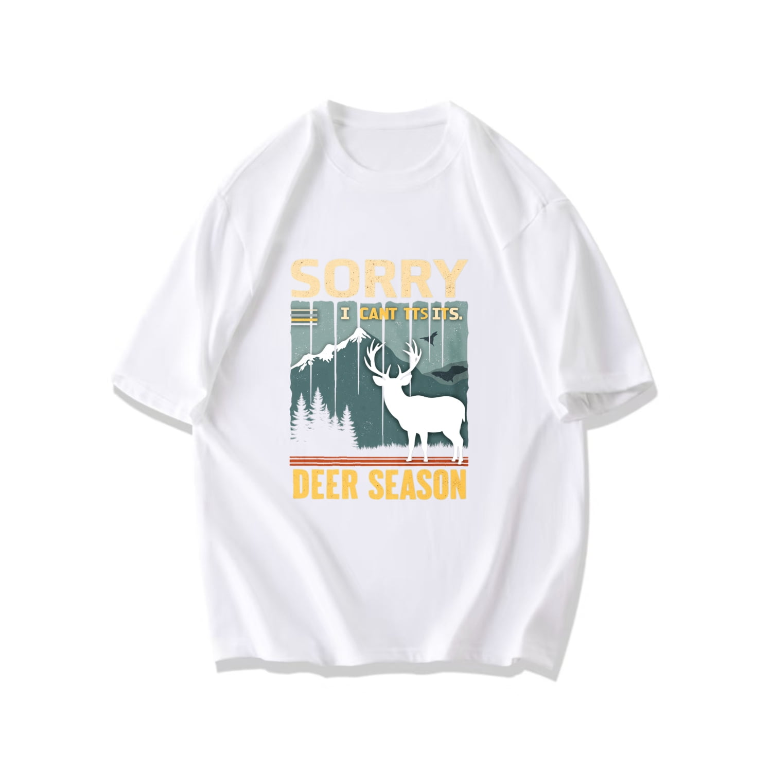 Unisex T Shirt Black Deer Hunting Scene With Mountain Forest And Text ...