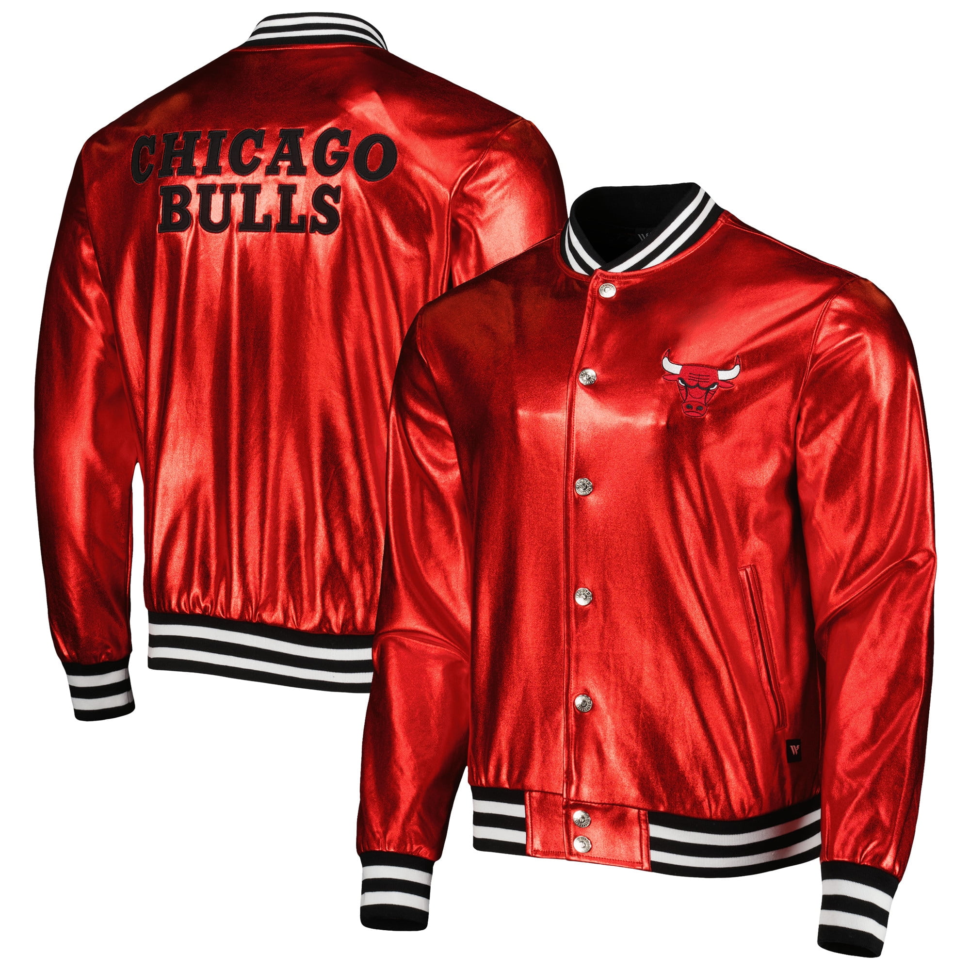 Unisex The Wild Collective Red Chicago Bulls Metallic Full-Snap Bomber ...