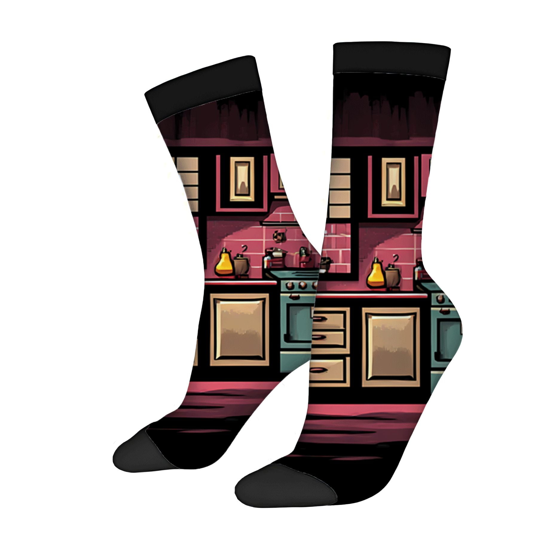 Unisex Trendy Kitchen-Themed Socks (2 Pairs) - Fun Mixed Color Design ...