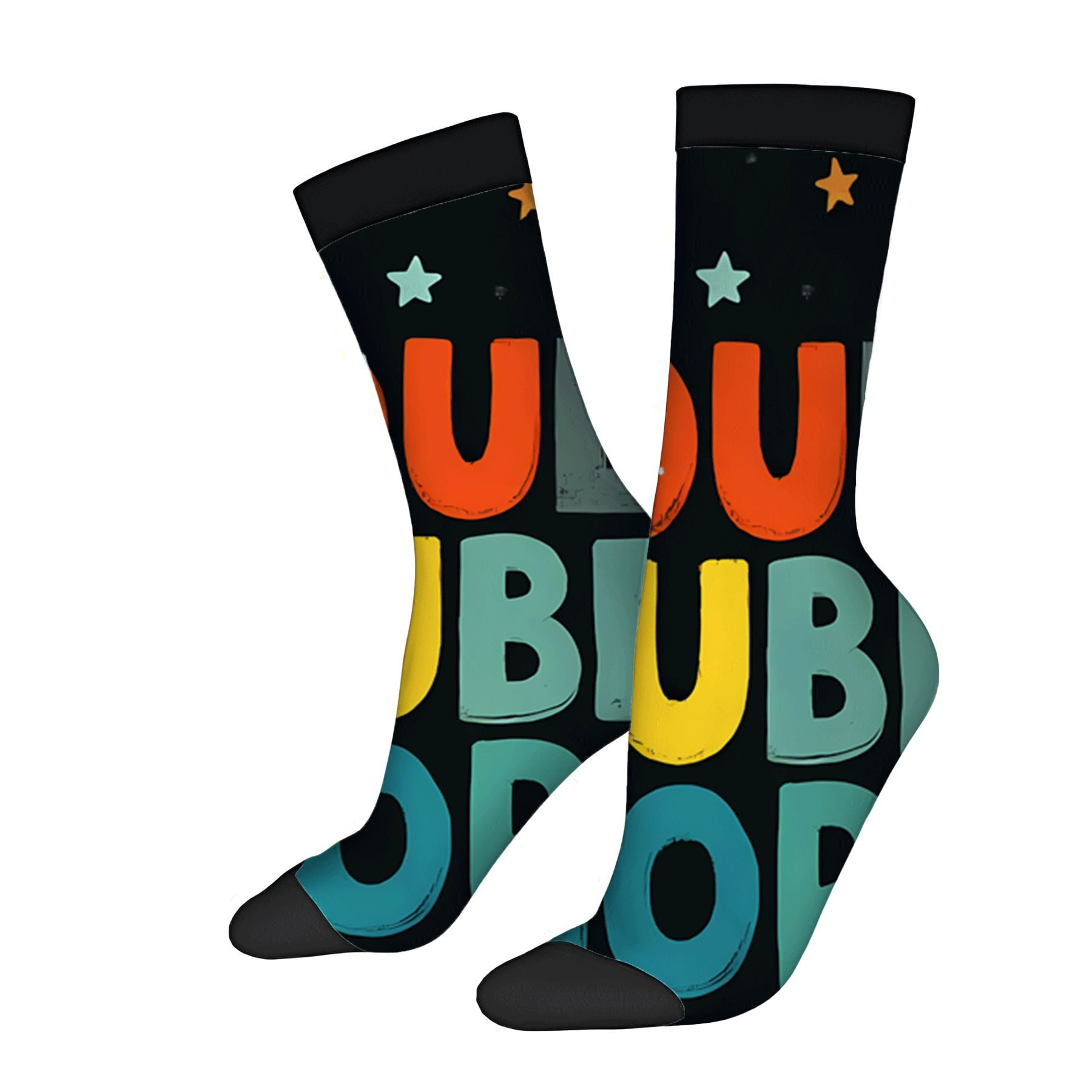 Unisex Trendy Socks (2 Pairs) - Colorful Pattern with Bold Letters ...