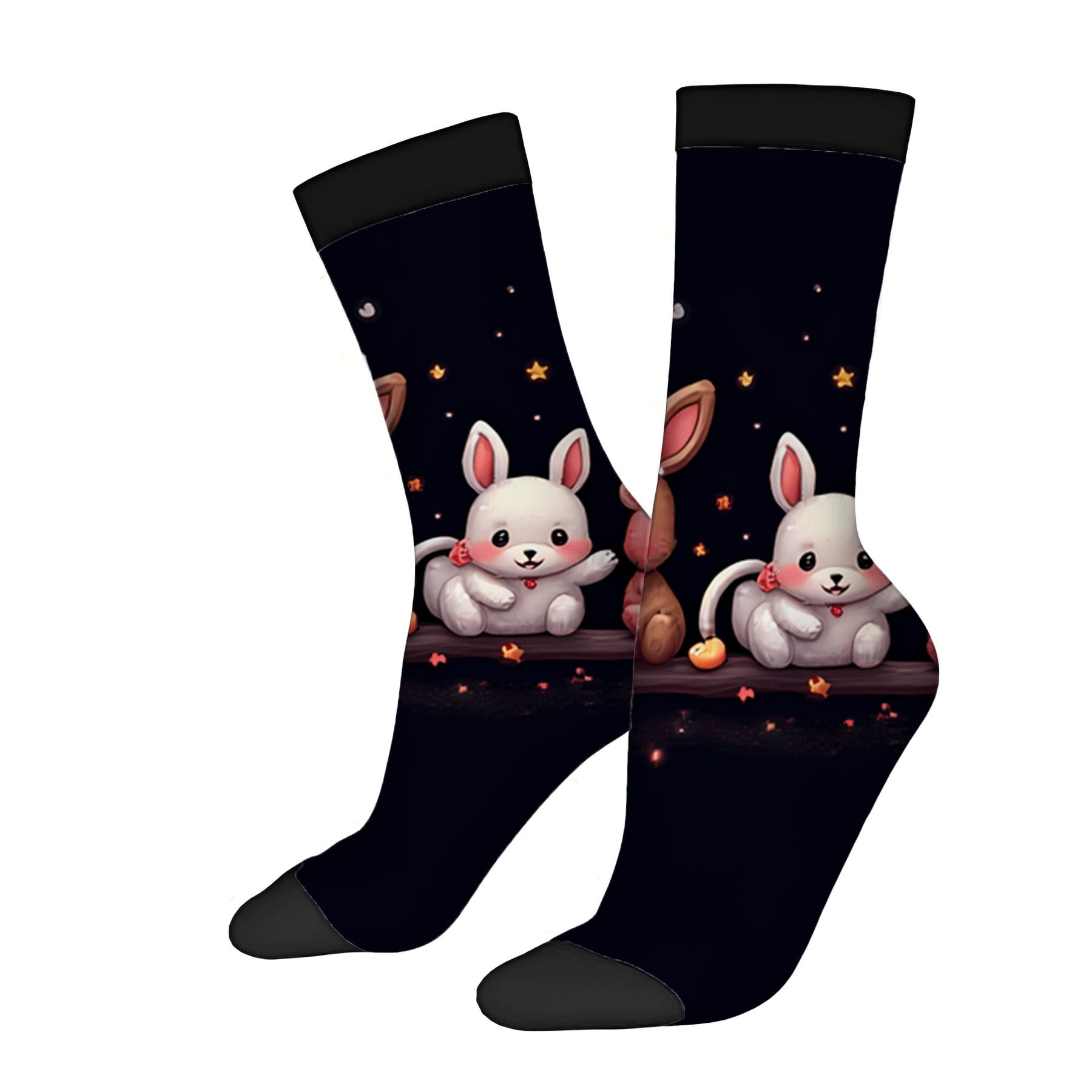 Unisex Trendy Socks (2 Pairs) - Cute Cartoon Rabbits with Stars ...