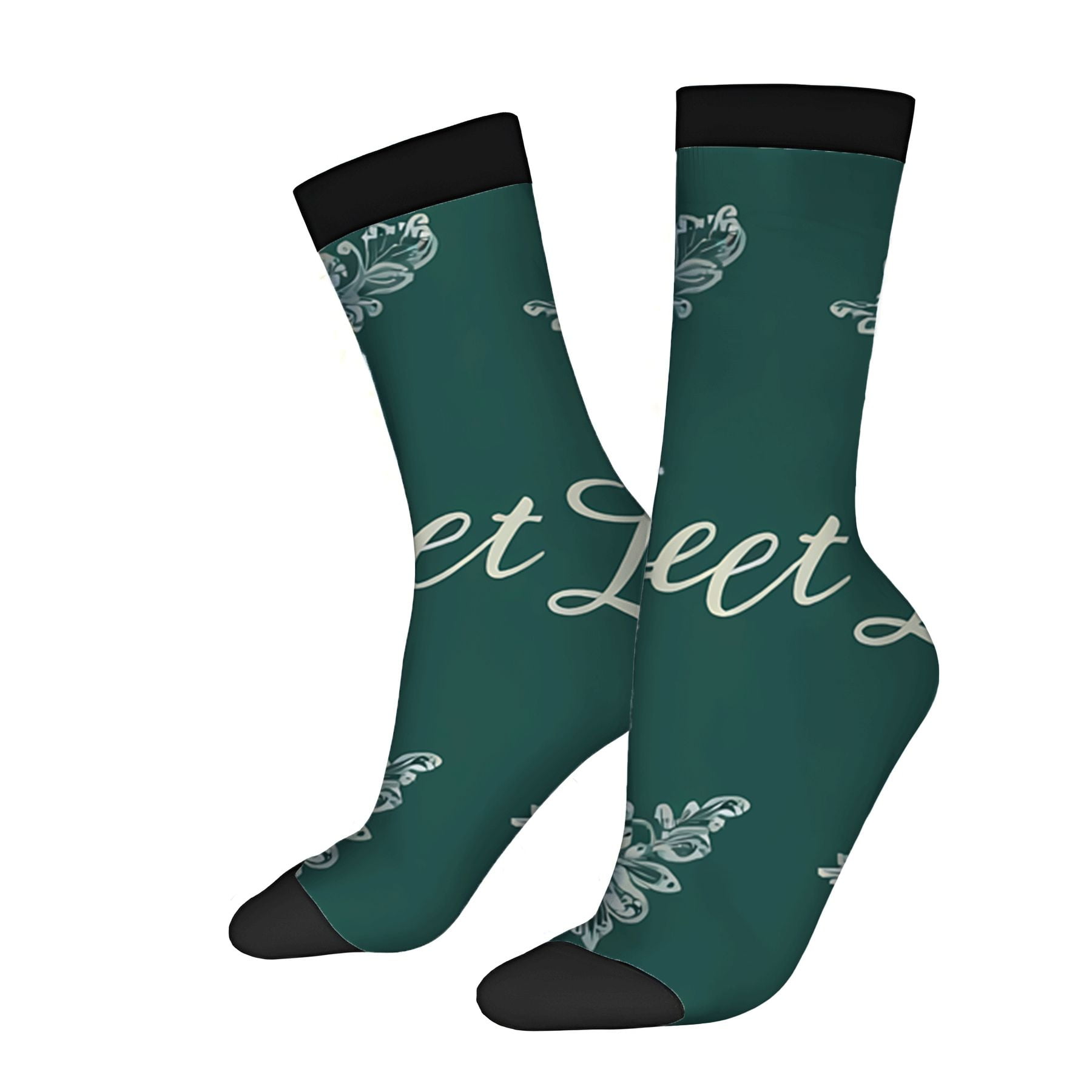 Unisex Trendy Socks (2 Pairs) - Dark Green with White Patterns & Black ...