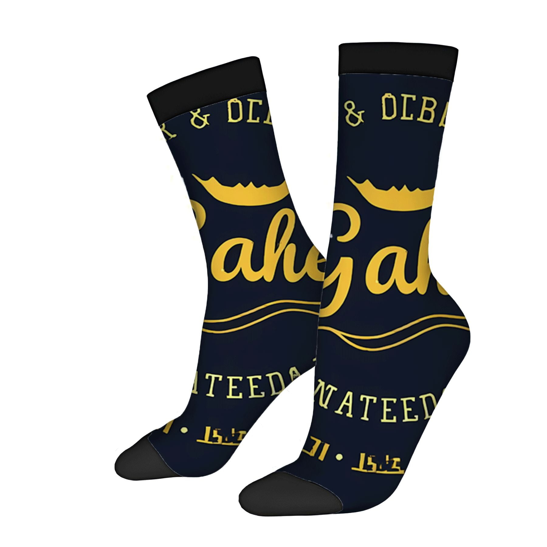 Unisex Trendy Socks - 2 Pairs Navy Blue with Yellow ' Bahag ' Cursive ...