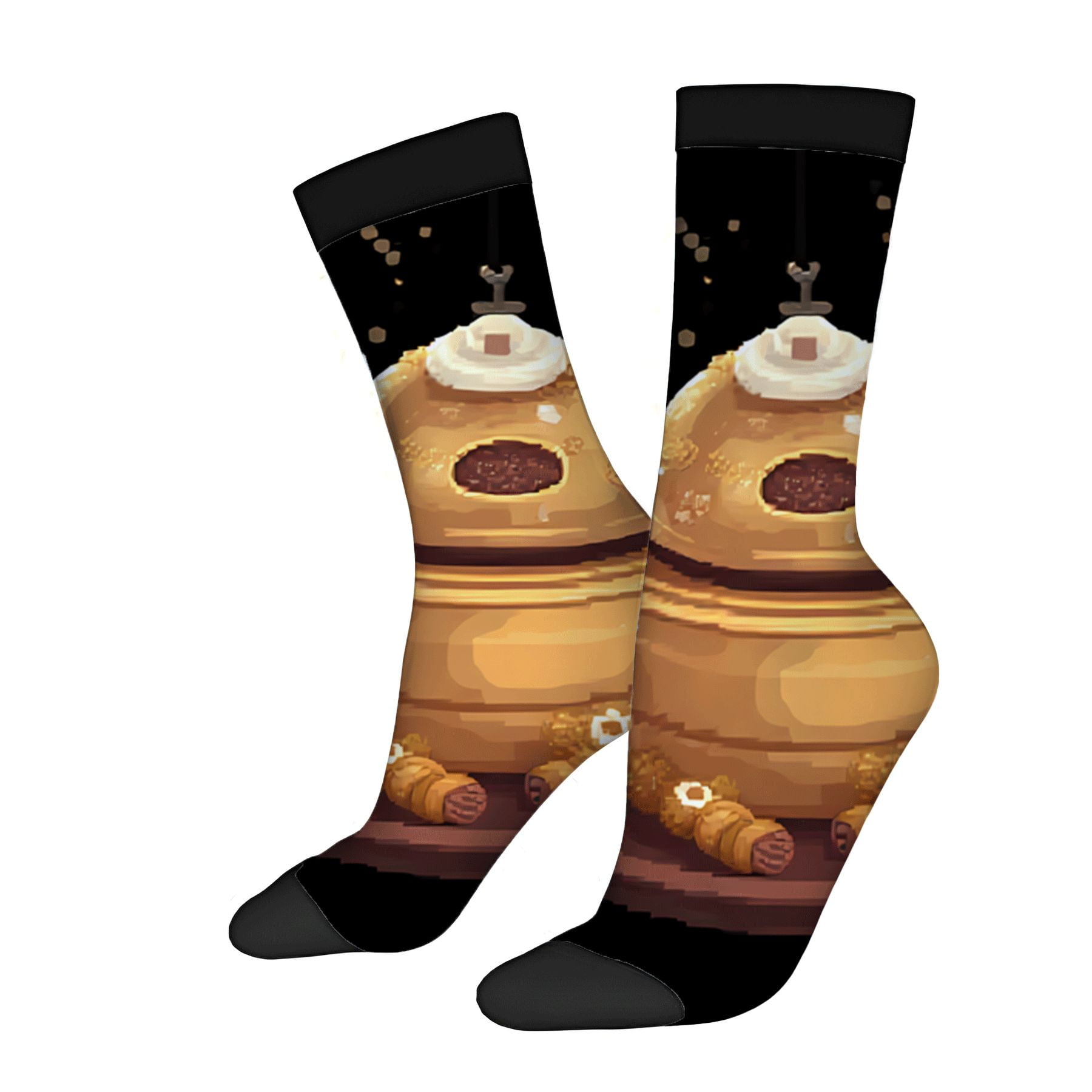 Unisex Trendy Socks (2 Pairs) - Pixelated Golden Dome Design on Black ...