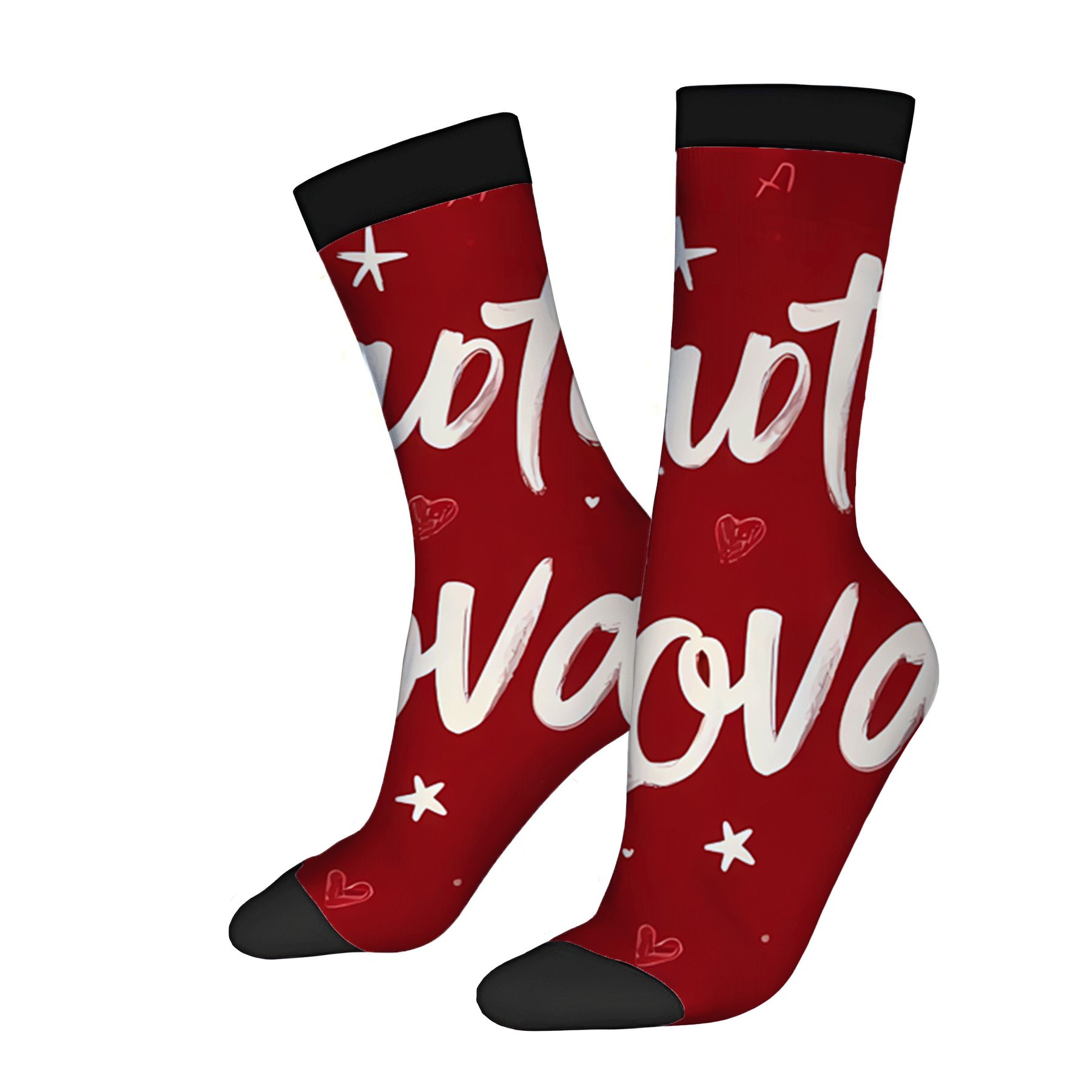Unisex Trendy Socks (2 Pairs) - Playful Red ' Love ' Design with White ...