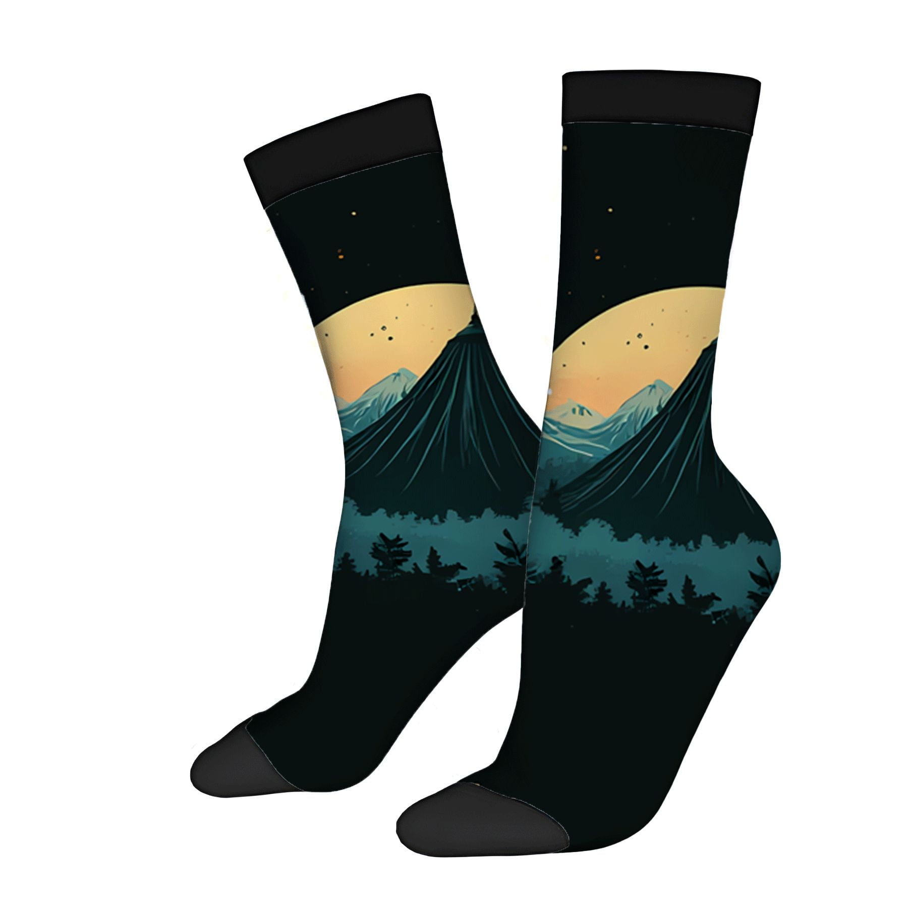 Unisex Trendy Socks (2 Pairs) - Scenic Night Sky Design with Moon ...