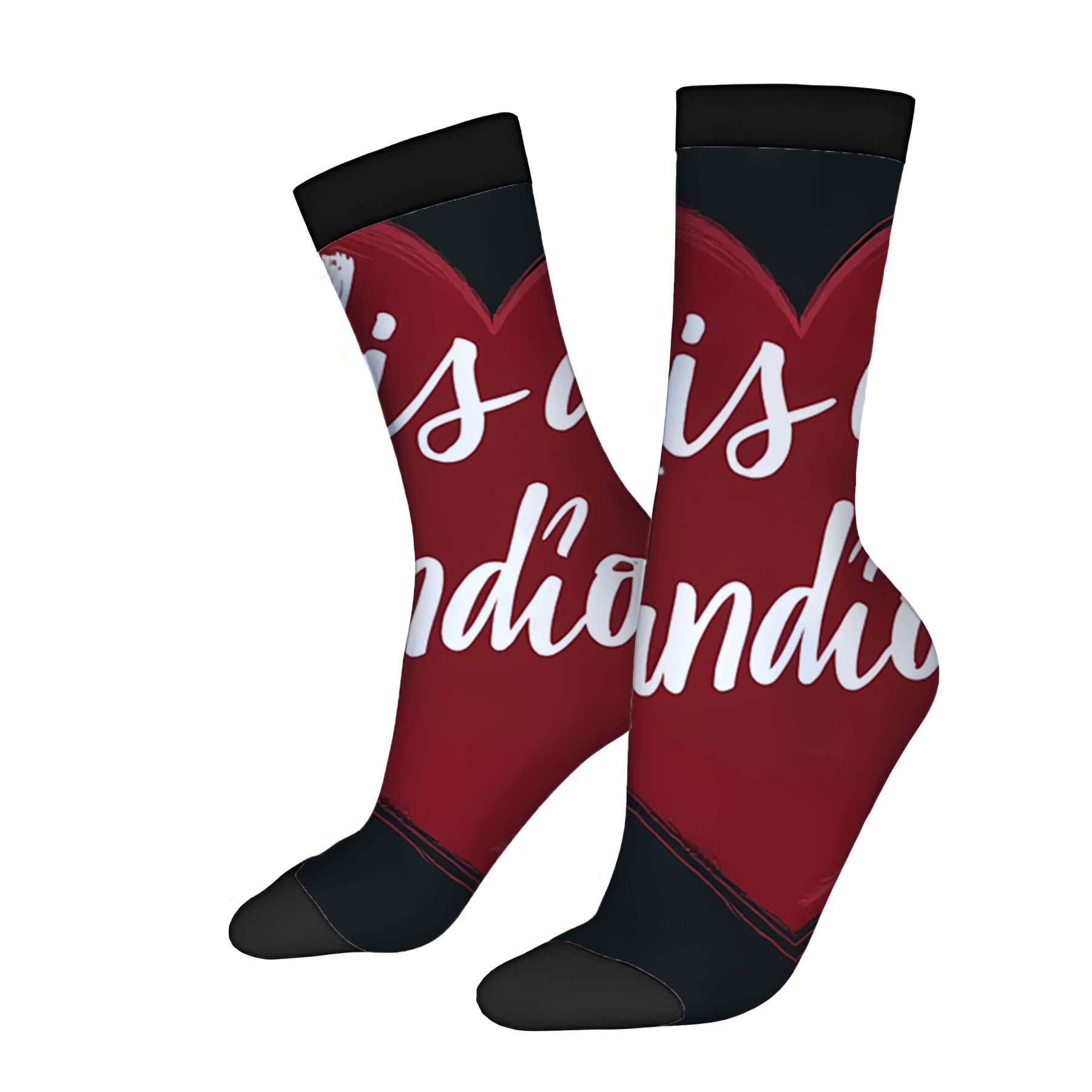 Unisex Trendy Socks (2 Pairs) - Stylish Red & Black Design with Cursive ...