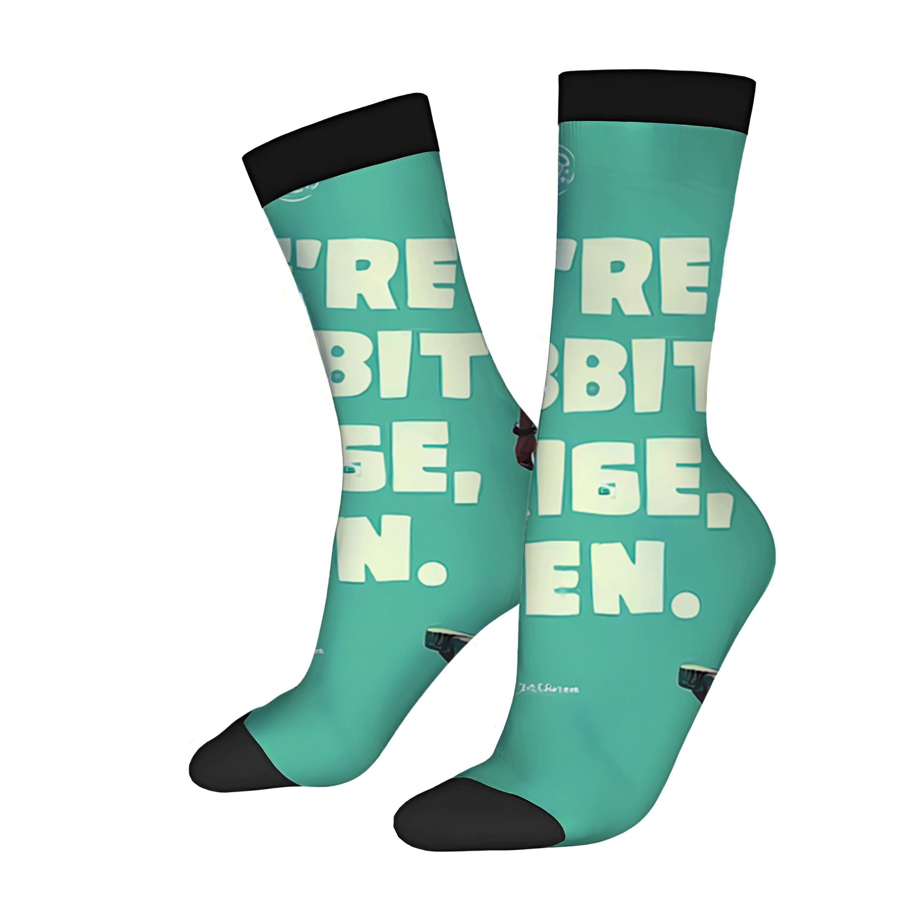 Unisex Trendy Socks - 2 Pairs with Bold Text Design Teal Background ...
