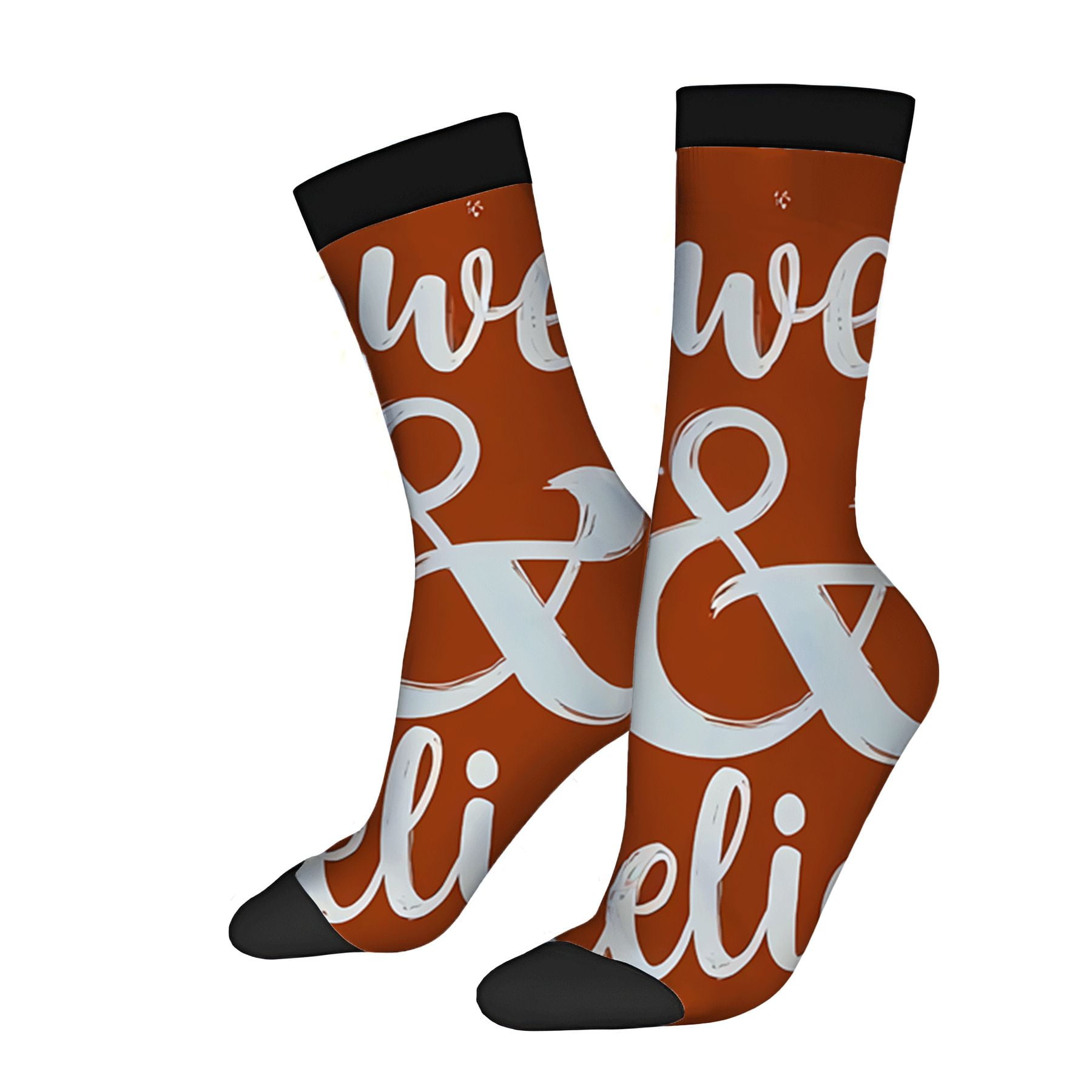 Unisex Trendy Socks - 2 Pairs with Brown Background White & Gray Text ...