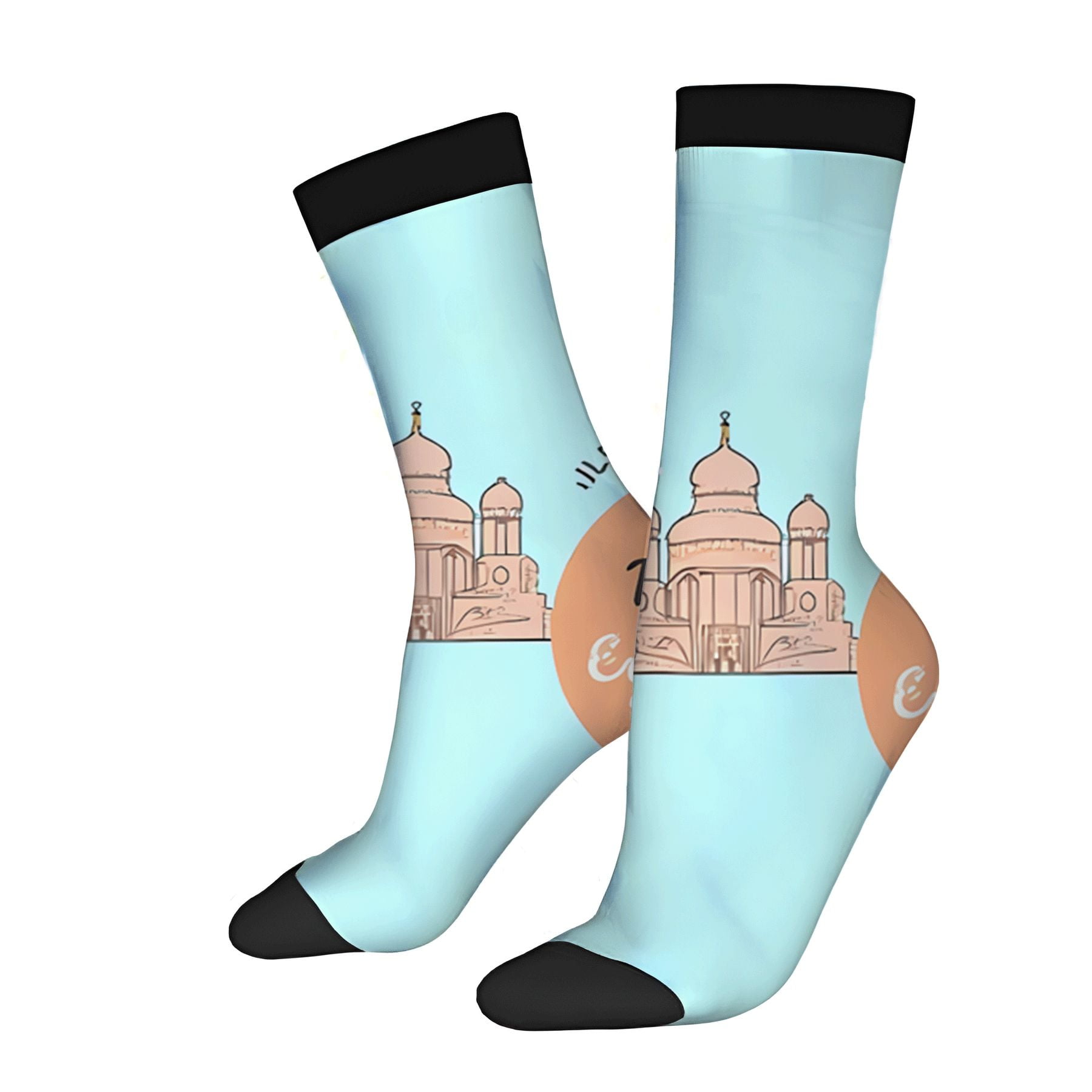 Unisex Trendy Socks - 2 Pairs with Light Blue Background & Beige Dome ...