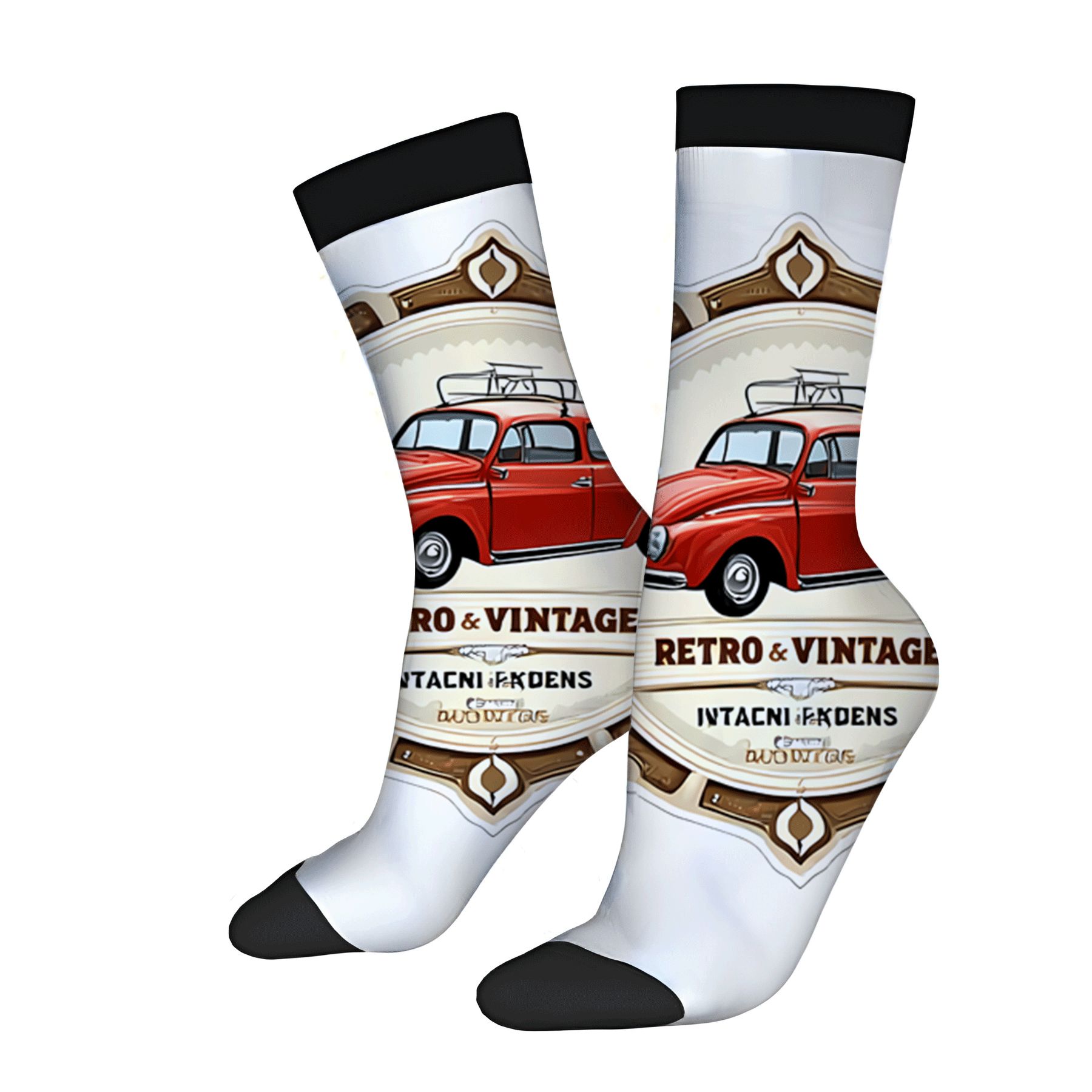 Unisex Trendy Vintage Car Socks - 2 Pairs Retro Design with Ornate ...
