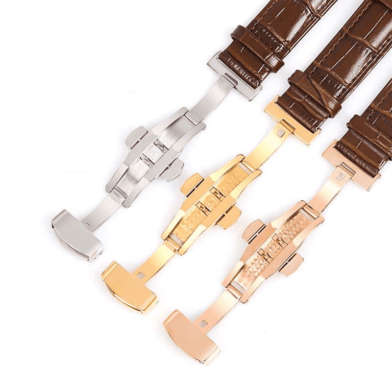 Unisex Watch Strap Butterfly Buckle Leather Belt Replacement Band ...