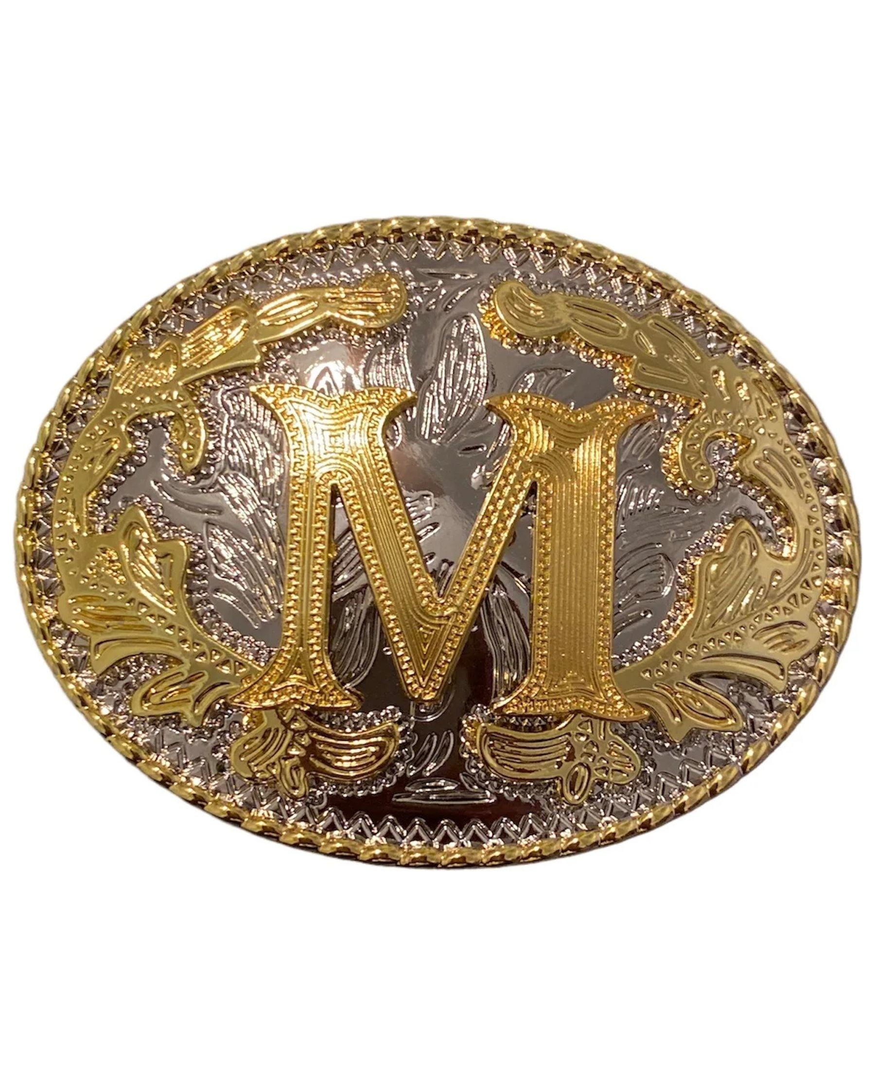 Initial Letter M Cowboy Rodeo Western Large Gold Tone Belt Buckle ...