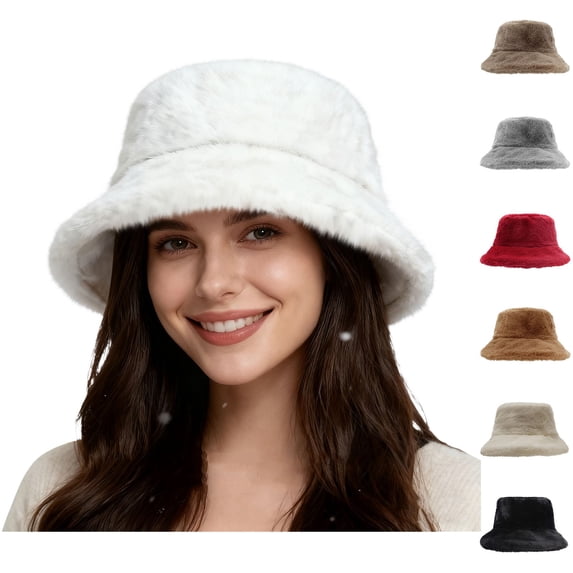 Unisex Winter Fuzzy Warm Bucket Hat Women's Furry Fisherman Cap for ...