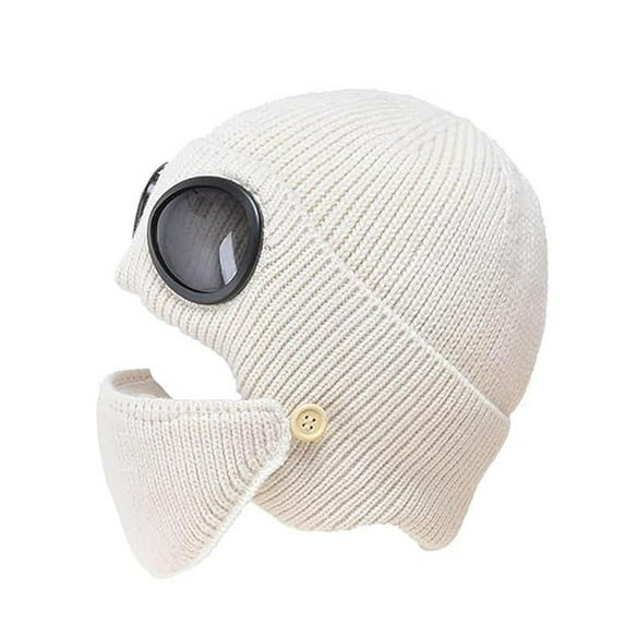 Unisex Winter Ski Beanie Hat, Winter Ski Mask Hat with Goggles, Thermal ...