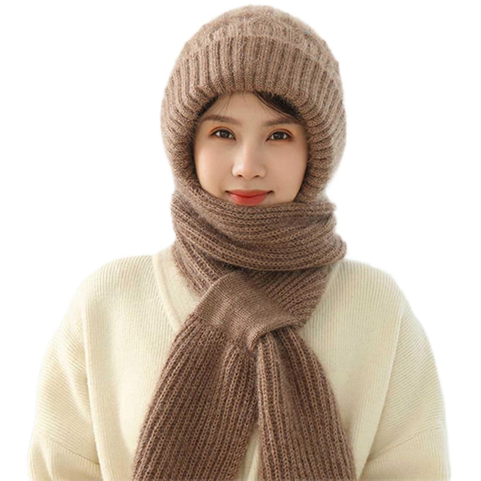 Unisex Womens&Mens Adult Solid Integrated Ear Windproof Hat Scarf ...