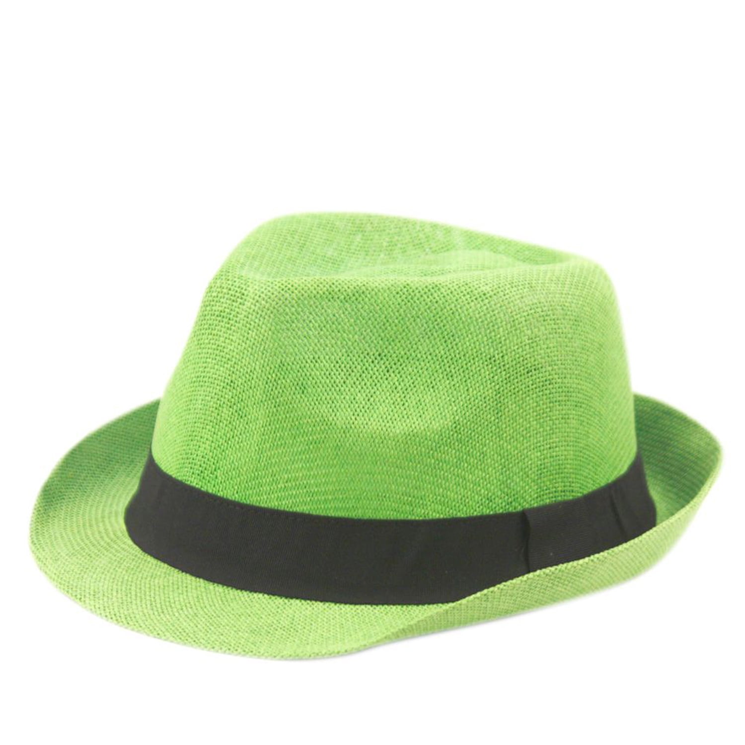 Unisex's Short Roll Up Brim Straw Fedora Hat Trilby Cuban Panama Summer ...