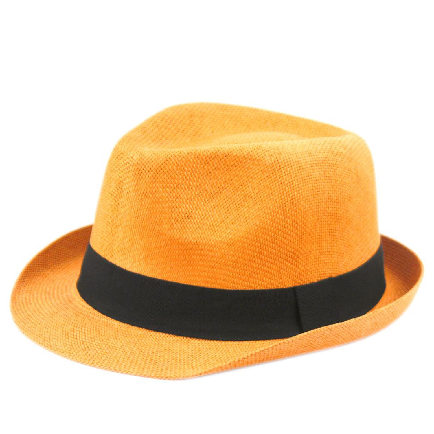 Unisex's Short Roll Up Brim Straw Fedora Hat Trilby Cuban Panama Summer ...
